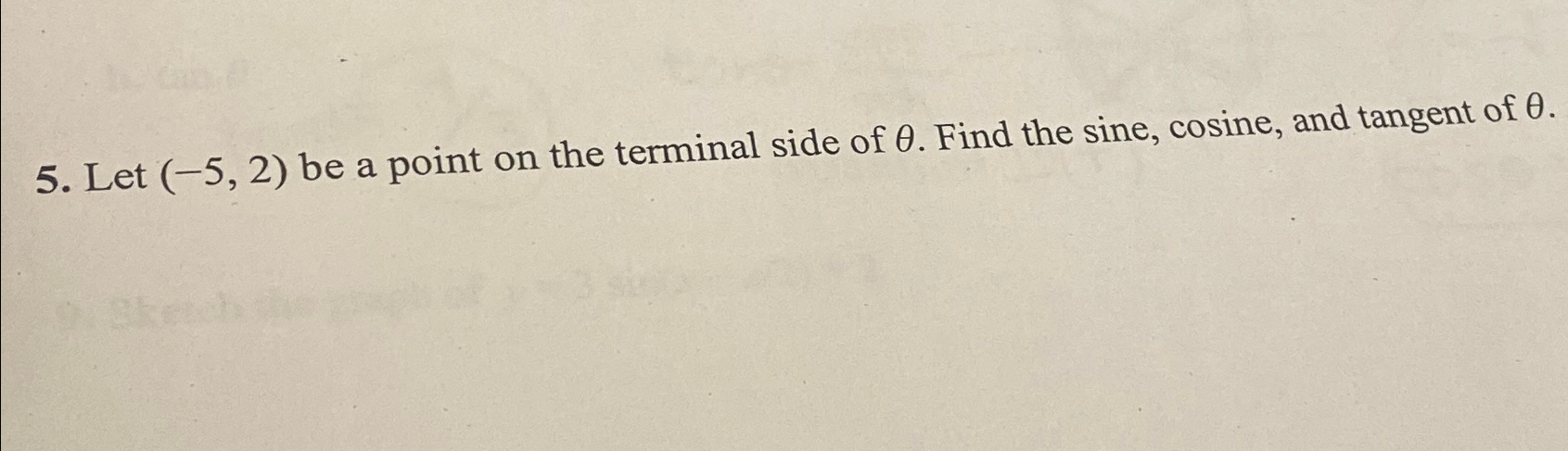 Solved Let (-5,2) ﻿be a point on the terminal side of θ. | Chegg.com