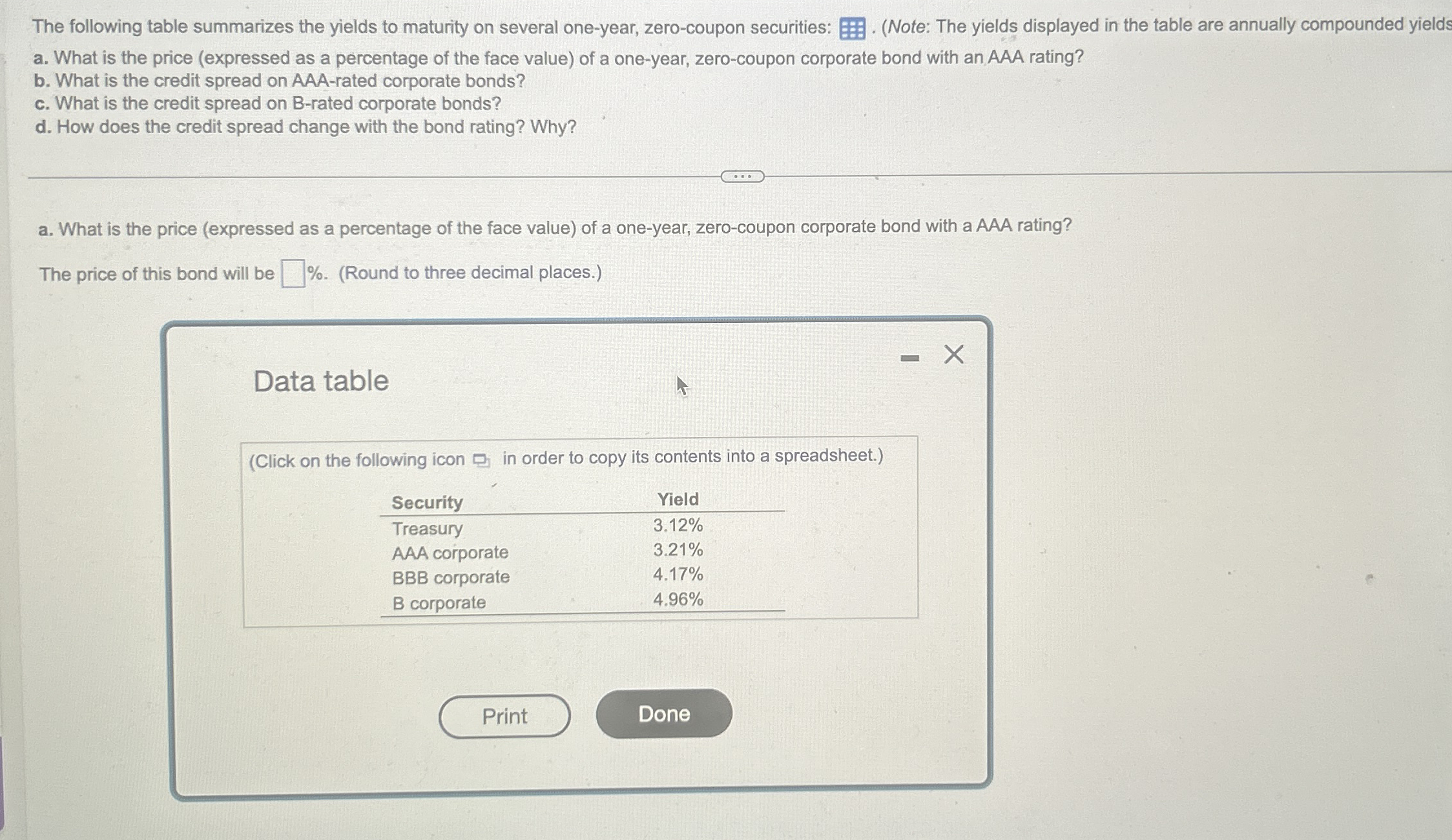 Solved The following table summarizes the yields to maturity | Chegg.com