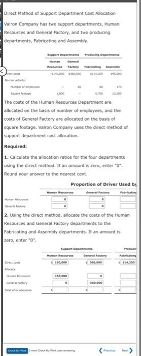 Solved Direct Method of Support Department Cost Allocation | Chegg.com