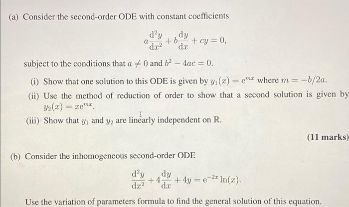 Solved (a) Consider the second-order ODE with constant | Chegg.com