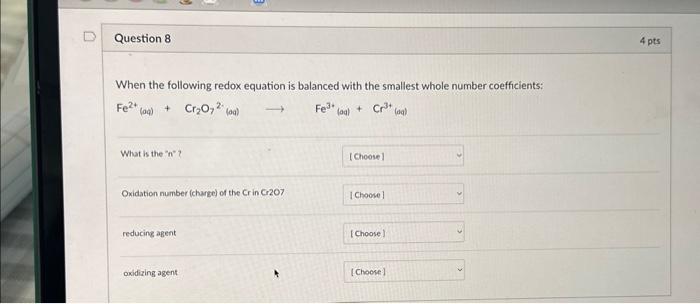Solved When the following redox equation is balanced with | Chegg.com
