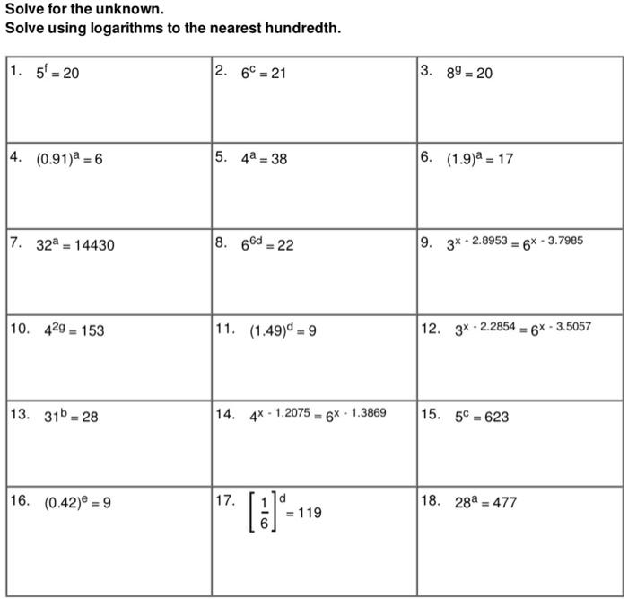 Solved Solve for the unknown. Solve using logarithms to the | Chegg.com