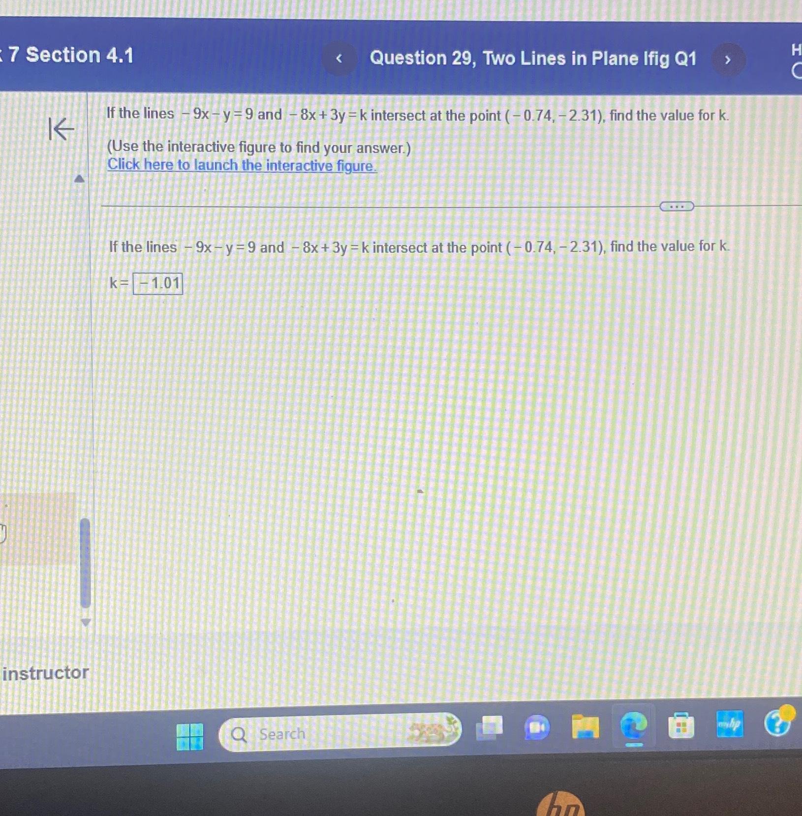 Solved 7 ﻿Section 4.1Question 29, ﻿Two Lines in Plane lfig | Chegg.com