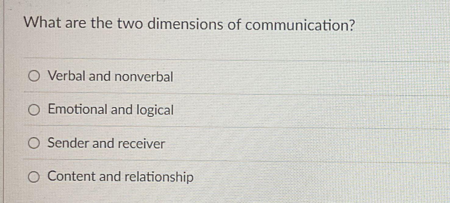 Solved What are the two dimensions of communication?Verbal | Chegg.com