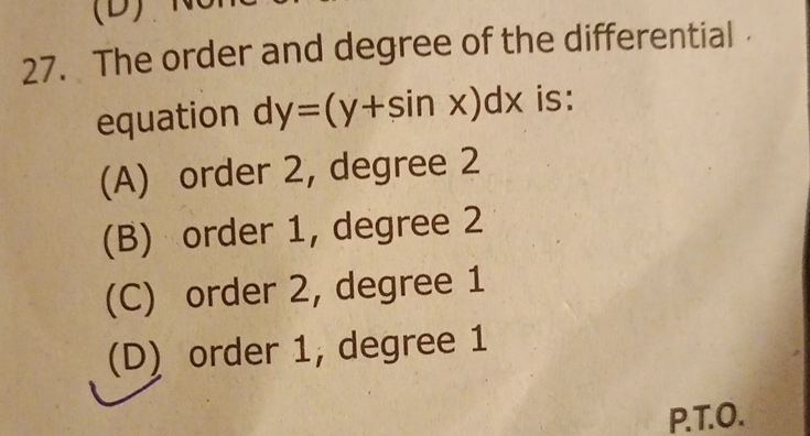 Solved The order and degree of the differential equation | Chegg.com