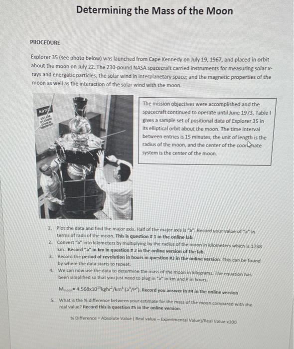 Solved Determining the Mass of the Moon PURPOSE AND | Chegg.com | Chegg.com
