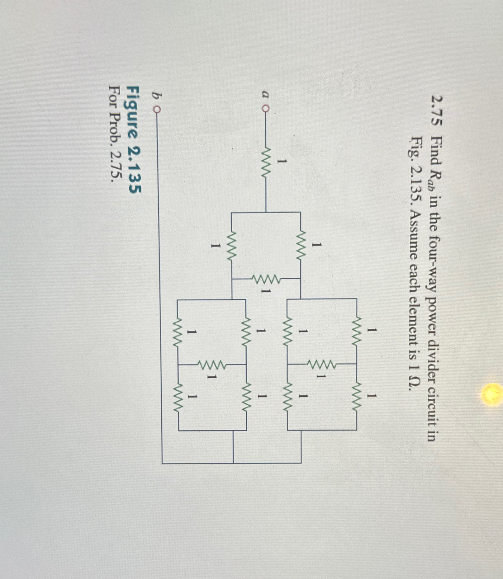 Solved 2.75 ﻿Find Rab ﻿in the four-way power divider circuit | Chegg.com