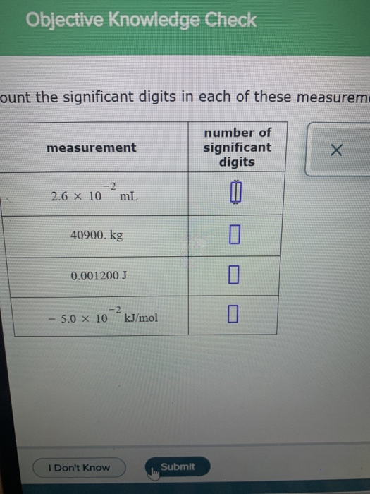Solved Objective Knowledge Check ount the significant digits | Chegg.com