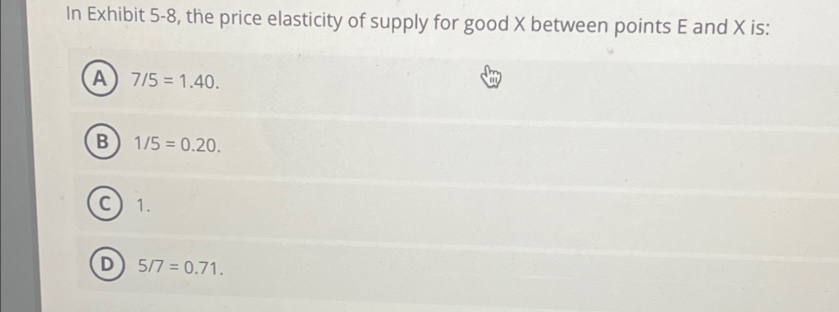 Solved In Exhibit 5-8, ﻿the price elasticity of supply for | Chegg.com