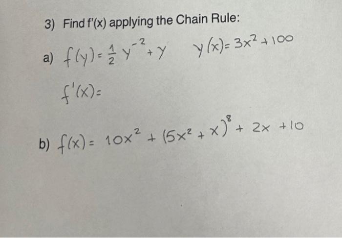 Solved 3) Find f′(x) applying the Chain Rule: a) | Chegg.com