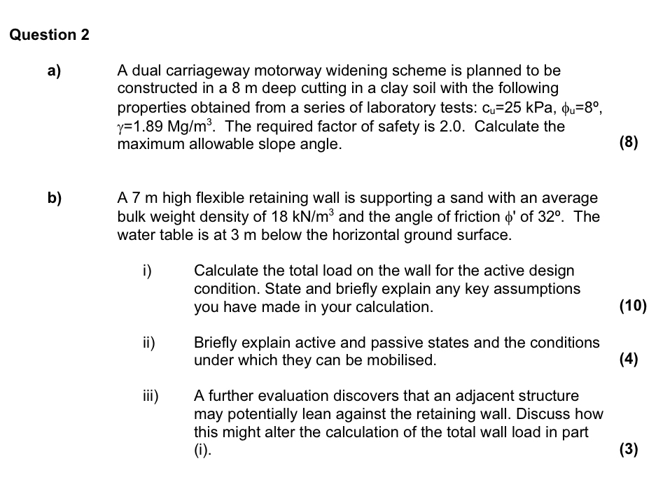 Solved Question 2a) ﻿A dual carriageway motorway widening | Chegg.com