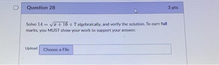 Solved Solve 14=x+16+7 algebraically, and verify the | Chegg.com