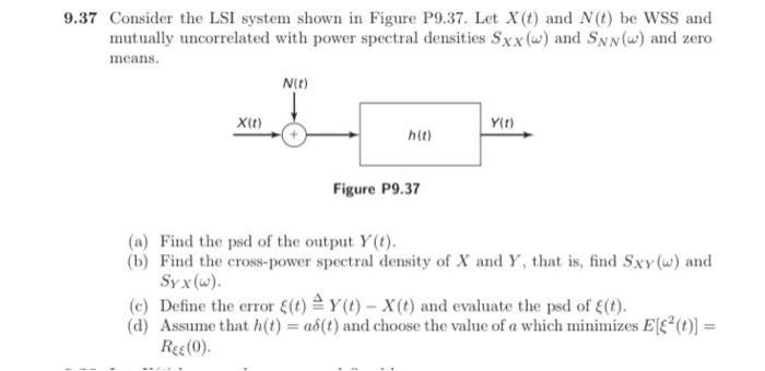 Solved 9.37 Consider the LSI system shown in Figure P9.37. | Chegg.com