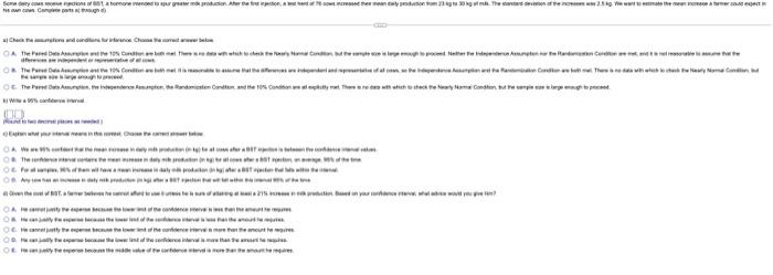 Solved Some dairy cows receive injections of BST, a hormone | Chegg.com