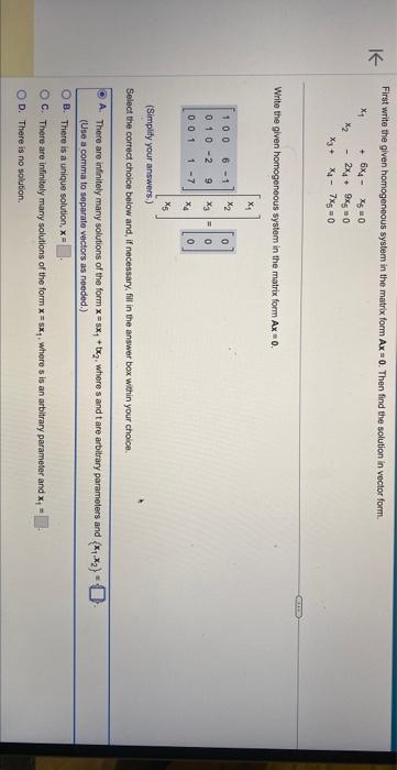 Solved First write the given homogeneous system in the | Chegg.com