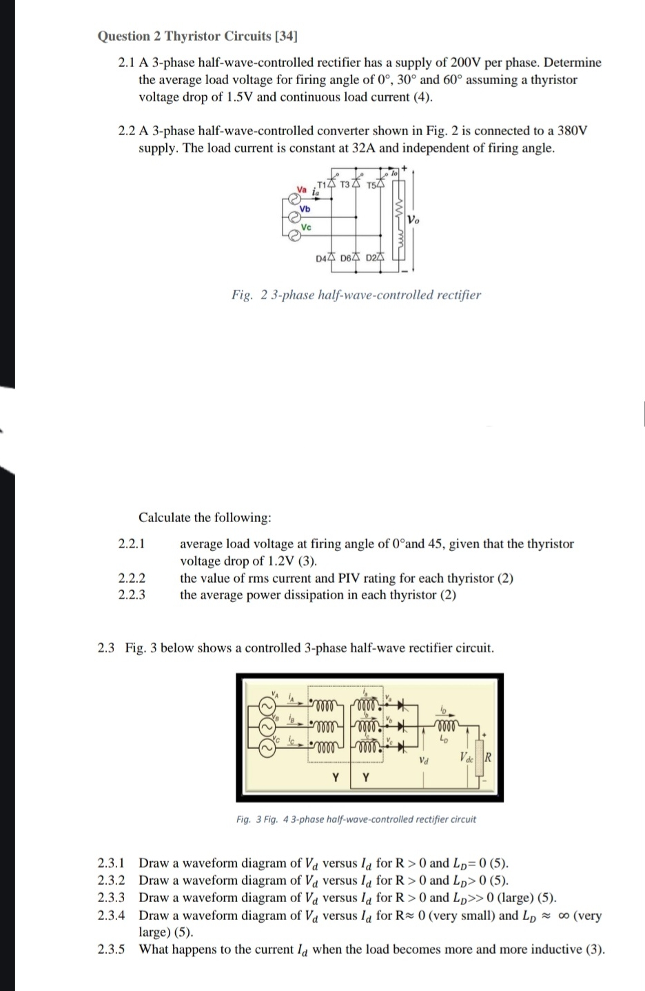 Solved Question 2 ﻿Thyristor Circuits [34]2.1 ﻿A 3-phase | Chegg.com