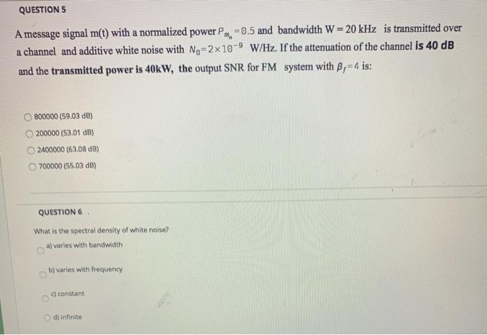 Solved QUESTIONS A message signal m(t) with a normalized | Chegg.com
