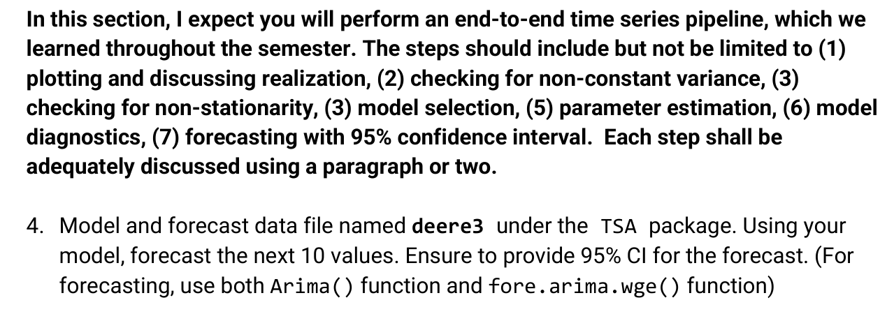 Solved Model and forecast data file named deere3 ﻿under the | Chegg.com
