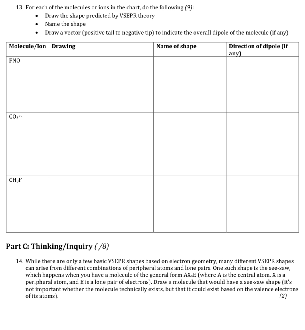 Solved For each of the molecules or ions in the chart, do | Chegg.com