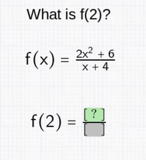 Solved What is f(2)? 2x2 + 6 f(x) = x + 4 [? f(2)= = | Chegg.com