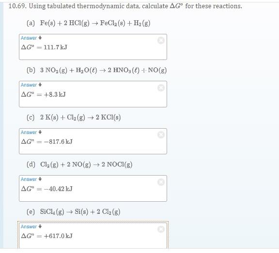 Solved 10.69. Using tabulated thermodynamic data, calculate | Chegg.com