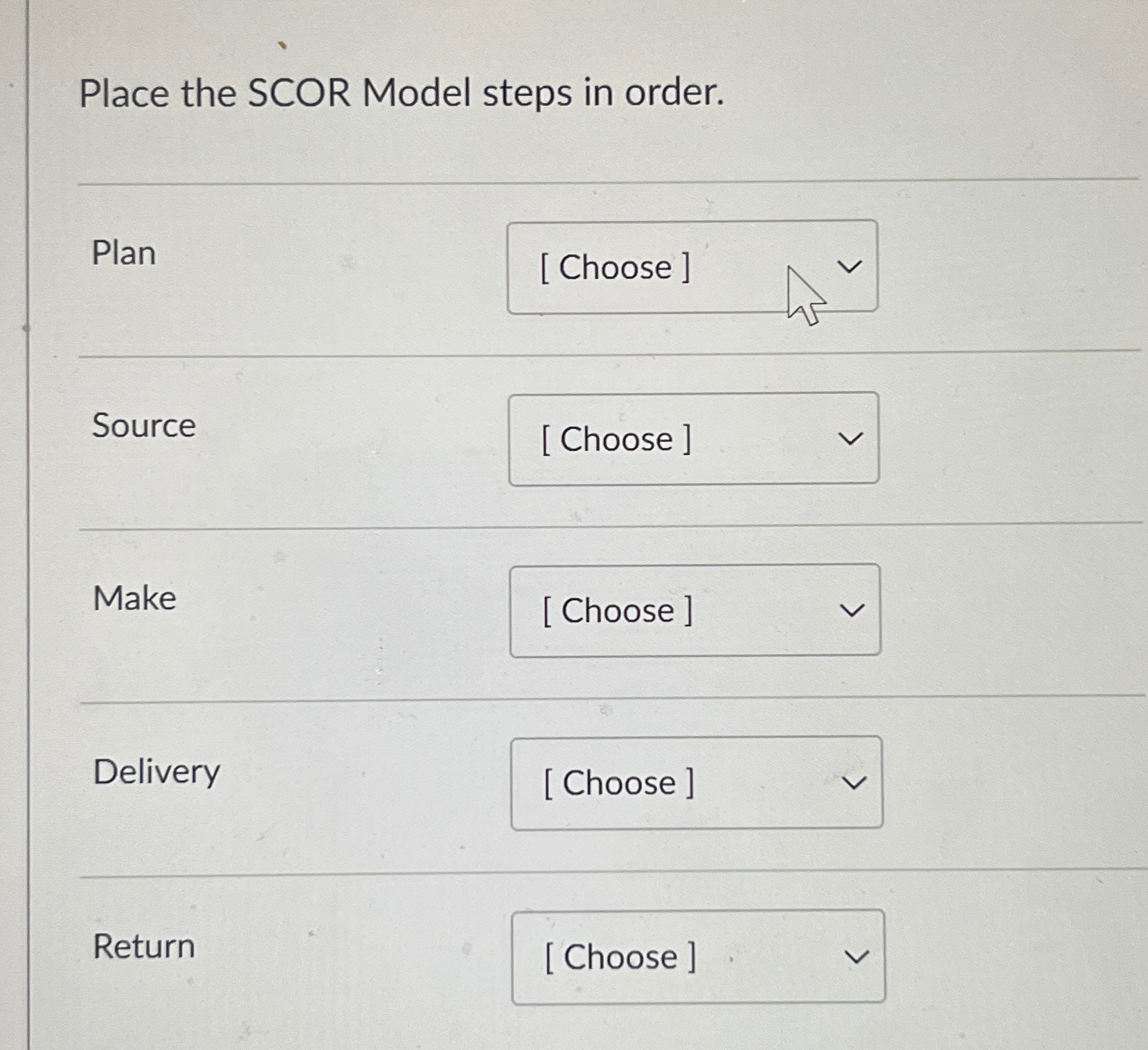 Solved Place the SCOR Model steps in | Chegg.com