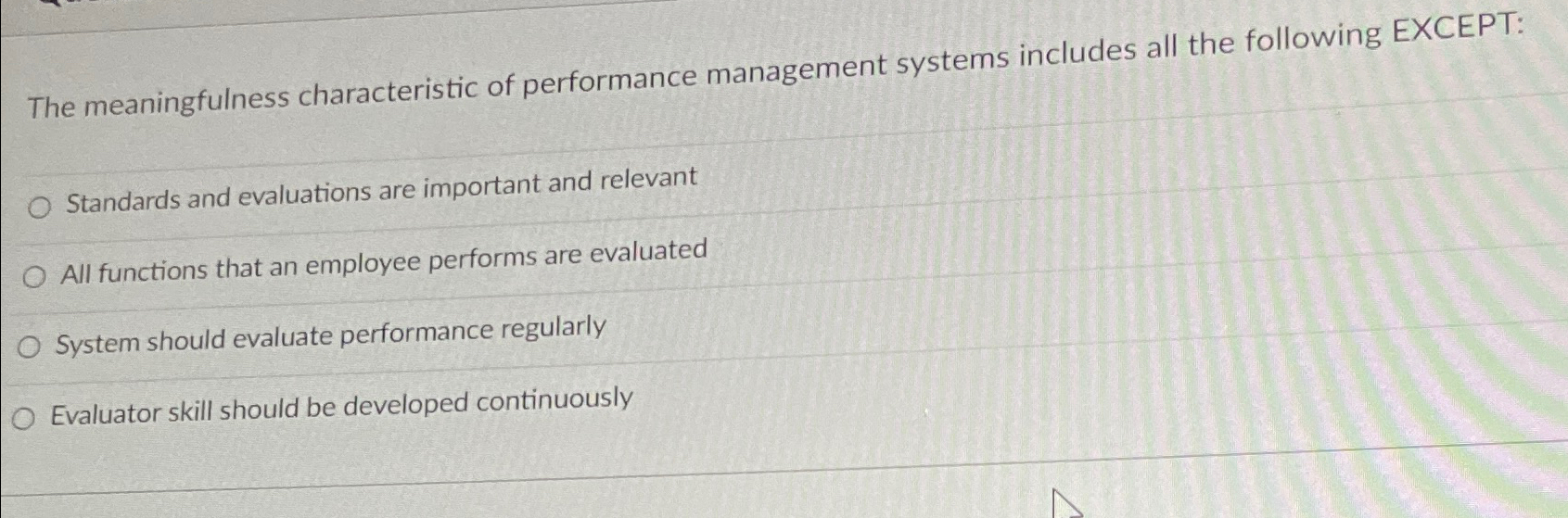 Solved The meaningfulness characteristic of performance | Chegg.com