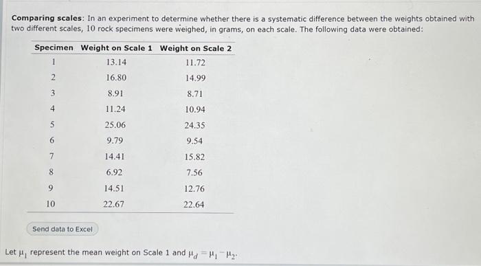 Solved Comparing scales: In an experiment to determine | Chegg.com
