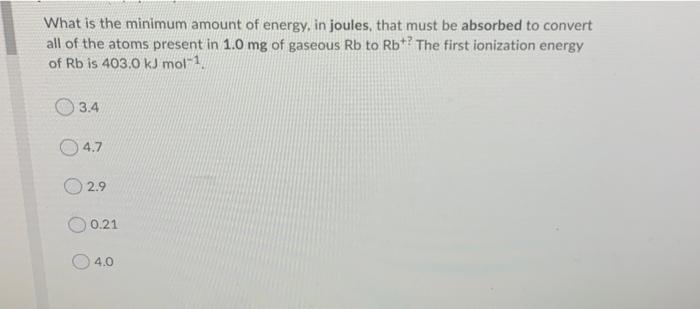Solved What is the minimum amount of energy, in joules, that | Chegg.com