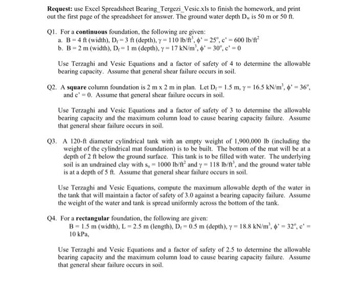 Solved Request: use Excel Spreadsheet | Chegg.com