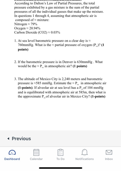 Solved According to Dalton's Law of Partial Pressures, the | Chegg.com