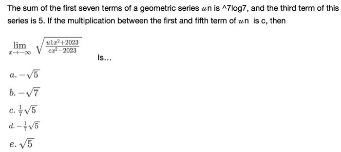 Solved The sum of the first seven terms of a geometric | Chegg.com