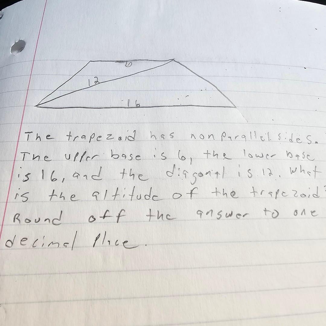 Solved The trapezoid has nonparqllel sides. The upler base | Chegg.com