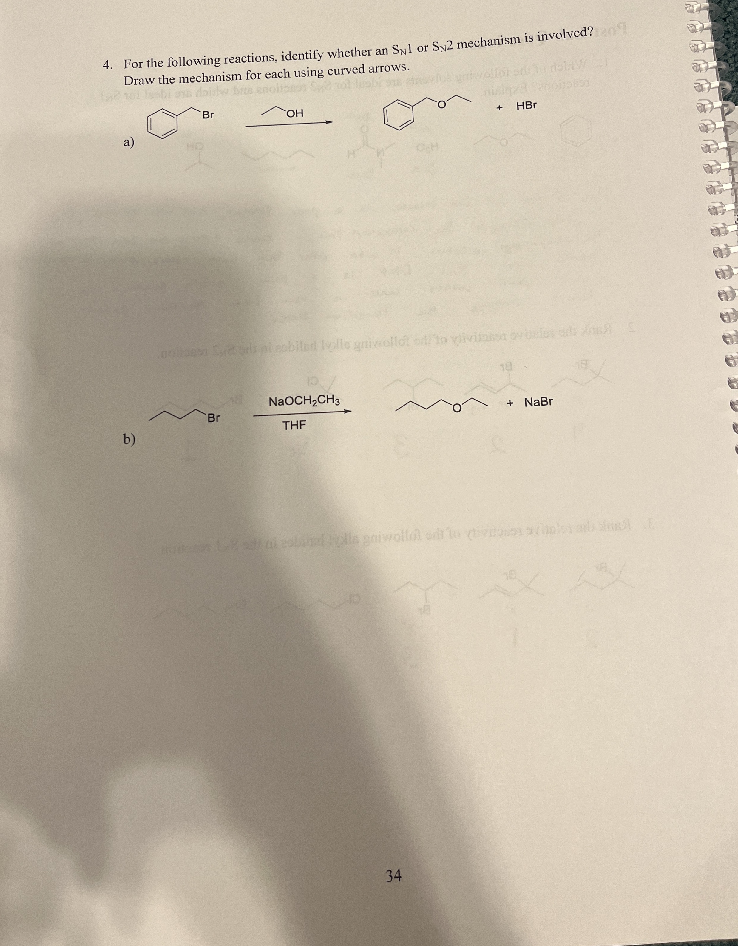 Solved For the following reactions, identify whether an SN1 | Chegg.com