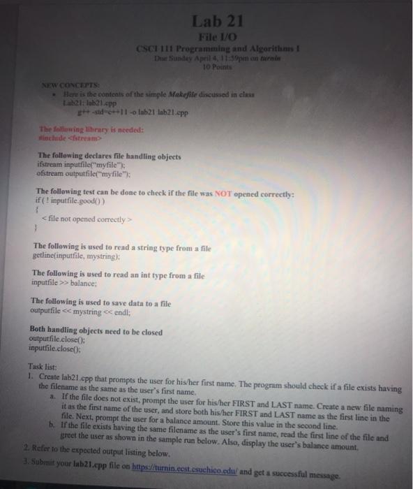 Solved Lab 21 File 1 0 Csci 111 Programming And Algorithms