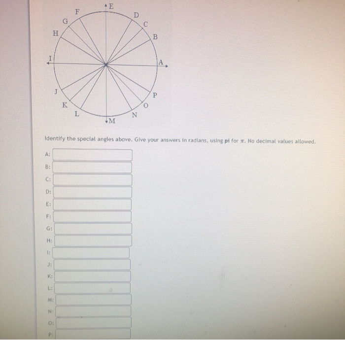 Solved E Identify the special angles above. Give your | Chegg.com