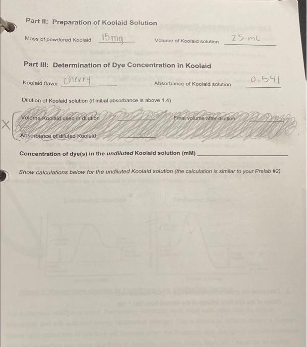 Solved Part II: Preparation of Koolaid Solution Mass of | Chegg.com