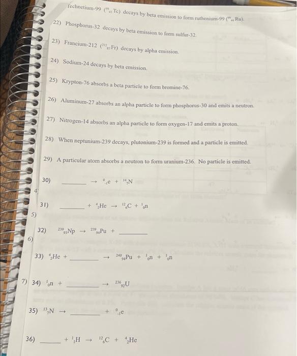 Solved Atoms, Isotopes and Nuclear Chemistry Review 2) Wan | Chegg.com