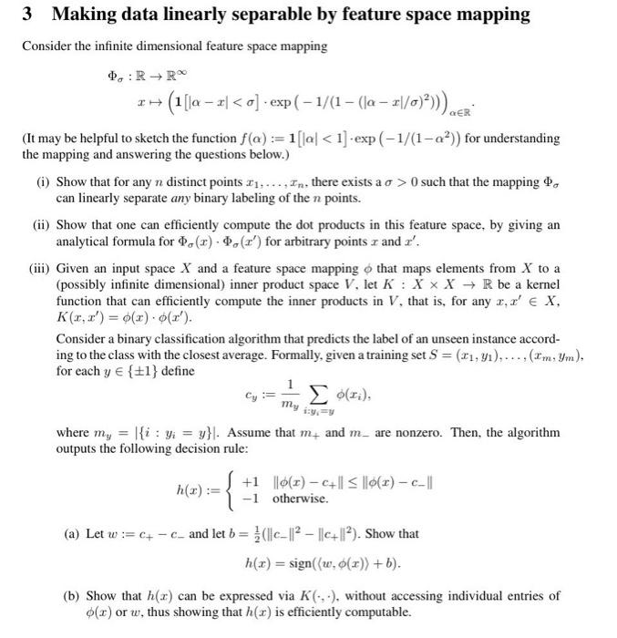 3 Making data linearly separable by feature space | Chegg.com