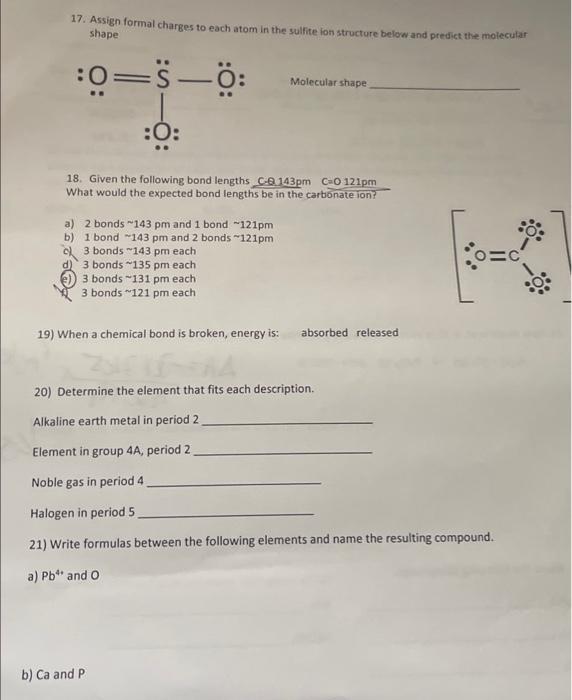 Solved 17. Assign formal charges to each atom in the sulfite | Chegg.com