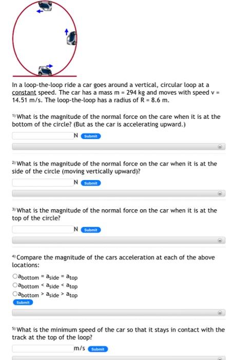 Solved In a loop-the-loop ride a car goes around a vertical, | Chegg.com
