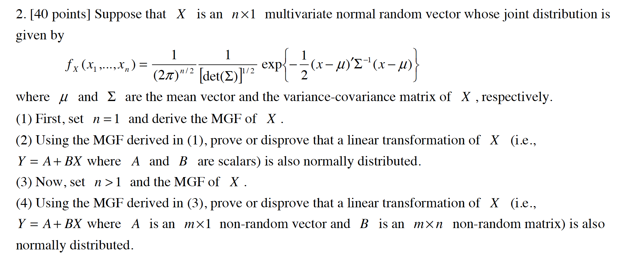 Solved [40 ﻿points] ﻿Suppose that x ﻿is an n×1 ﻿multivariate | Chegg.com