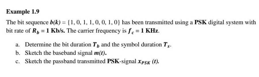 Solved Example 1.9 The bit sequence b(k) = {1, 0, 1, 1, 0, | Chegg.com