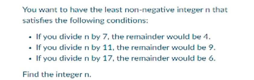 Solved You want to have the least non-negative integer n | Chegg.com