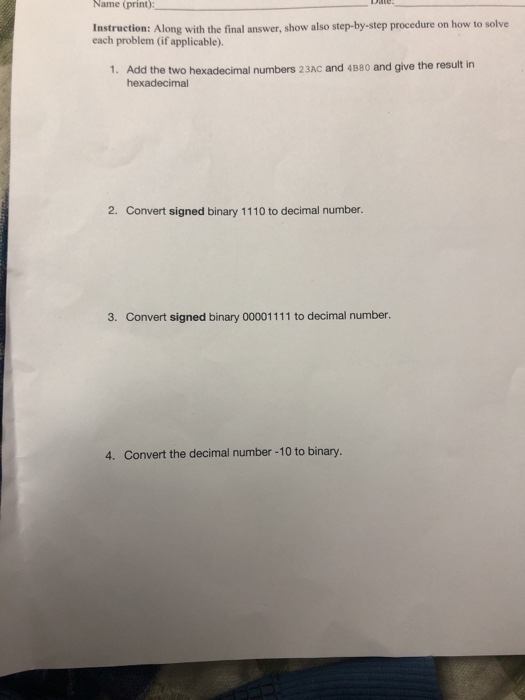 Solved Name (print): Instruction: Along with the final | Chegg.com