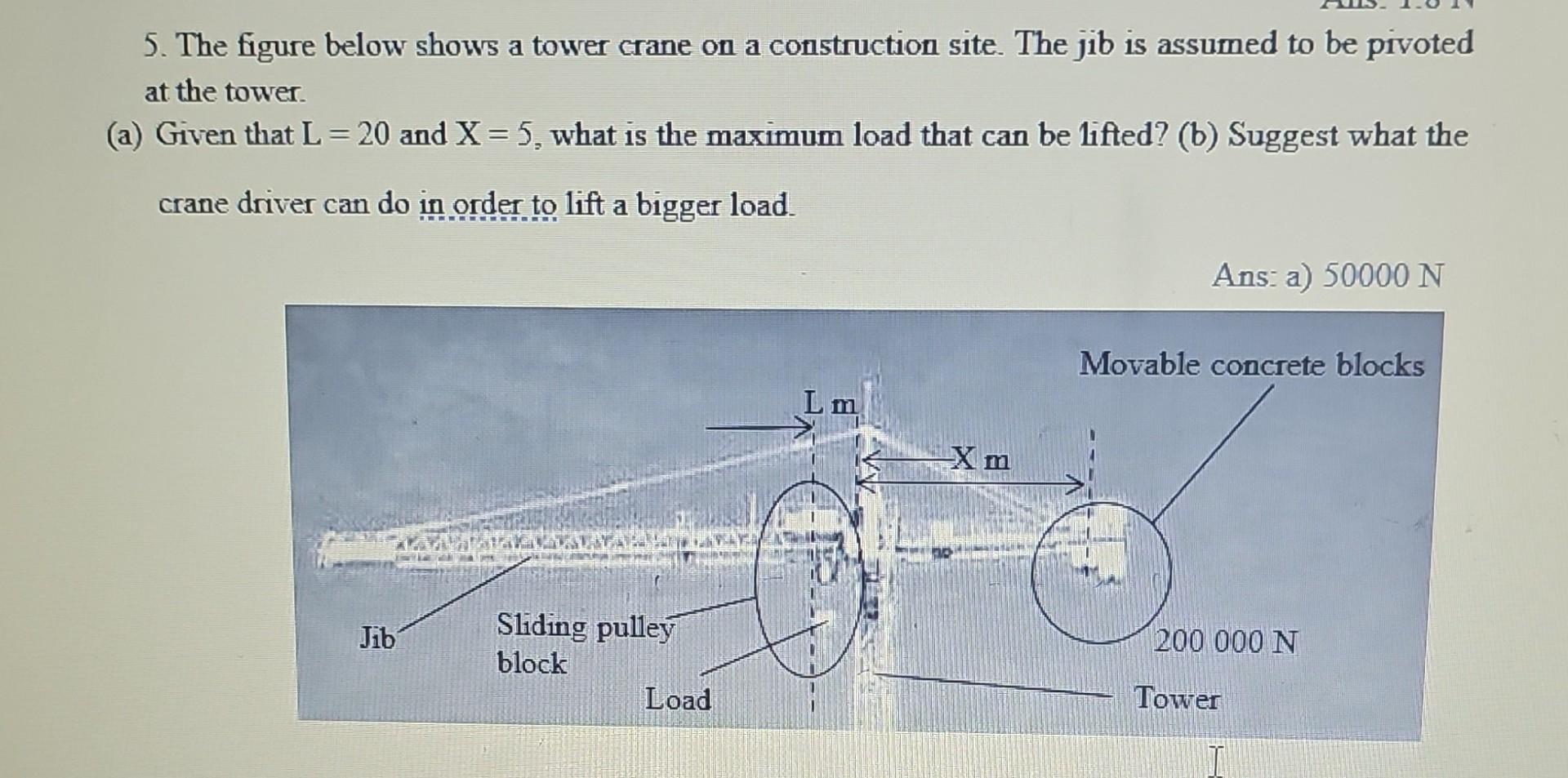 Solved 5. The figure below shows a tower crane on a | Chegg.com