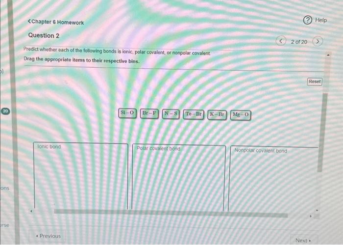 Predict whether each of the following bonds is ionic, | Chegg.com