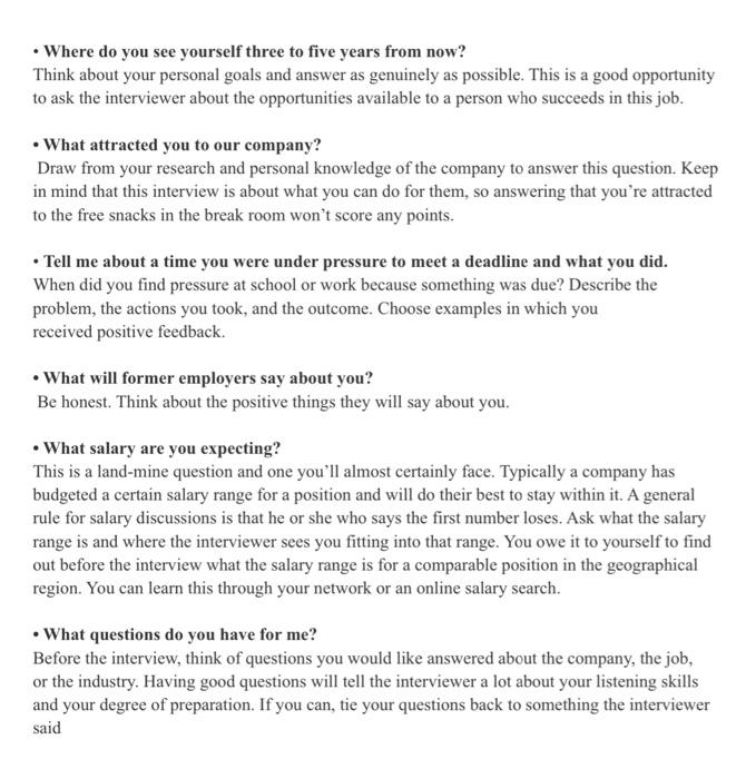 Solved • Where do you see yourself three to five years from | Chegg.com