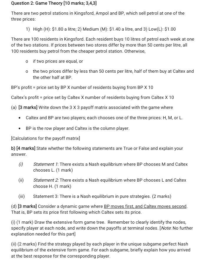 Solved Please help in solving this Game theory question. | Chegg.com