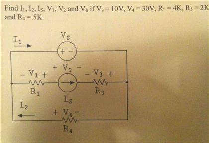 Solved Find I1, I2, lS. V1, V2 and VS if V3 = 10V,. V4 = | Chegg.com